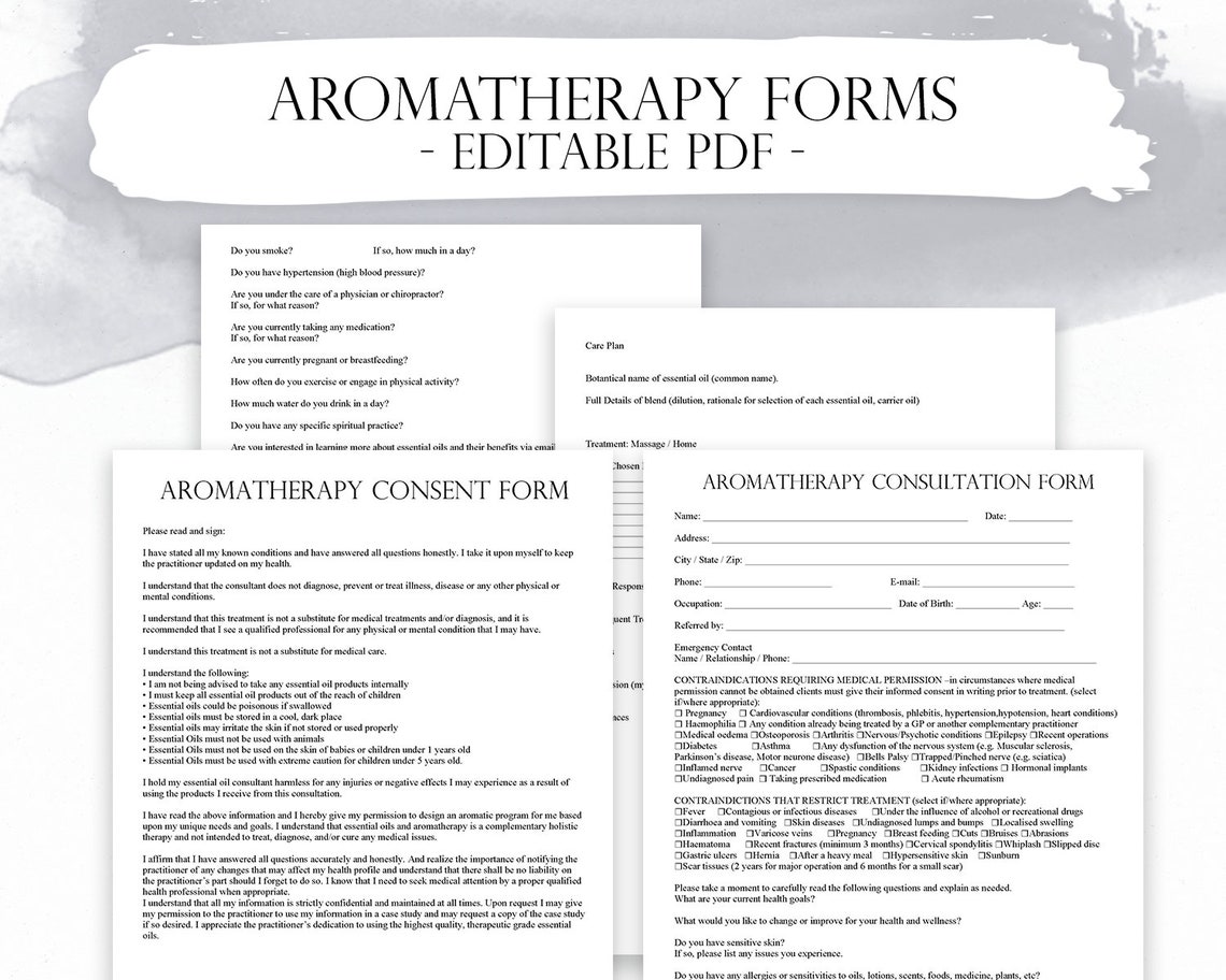 Aromatherapy Consent Form Aromatherapy Client Consultation | Etsy