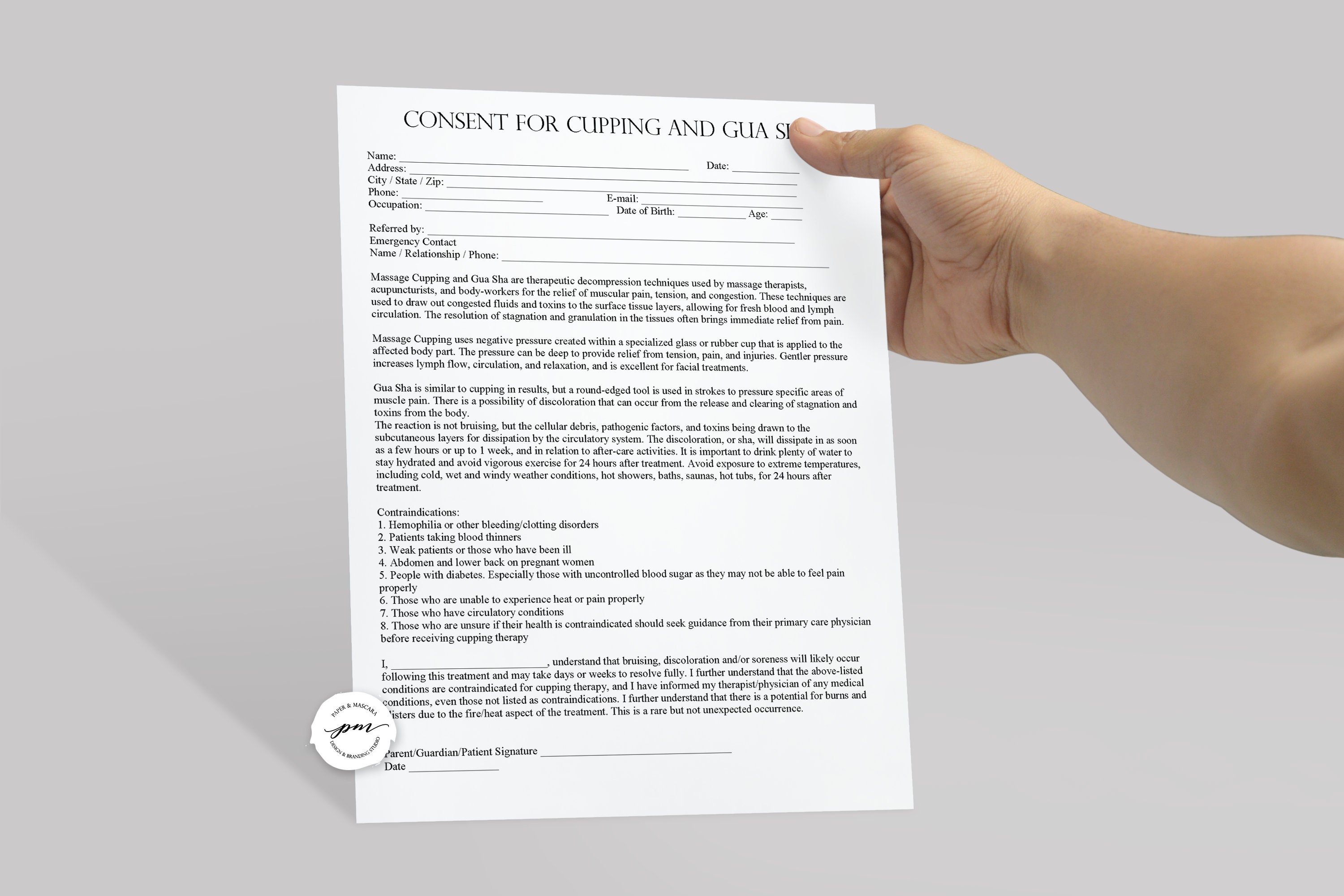 Cupping and Gua Sha Consent Form Template, Massage Therapy Consent Form ...