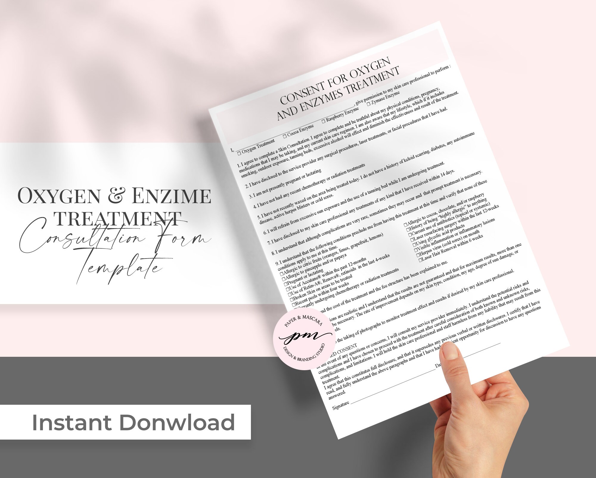 Oxygen and Enzyme Treatment Consent Form Template Facial - Etsy