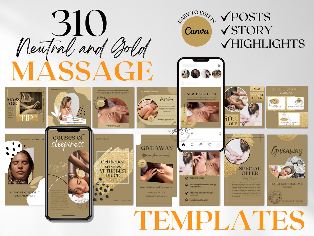 Massage Therapist Instagram Post Templates, Editable Massage Social ...