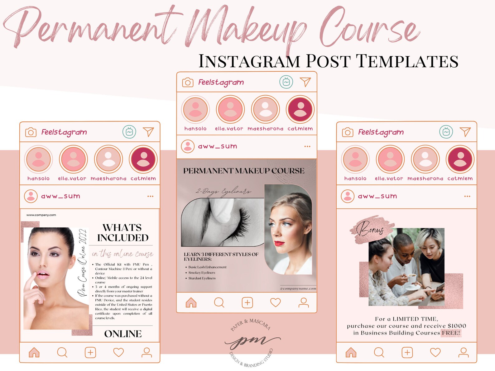 Permanent Makeup Course Instagram Post Templates Editable PMU - Etsy