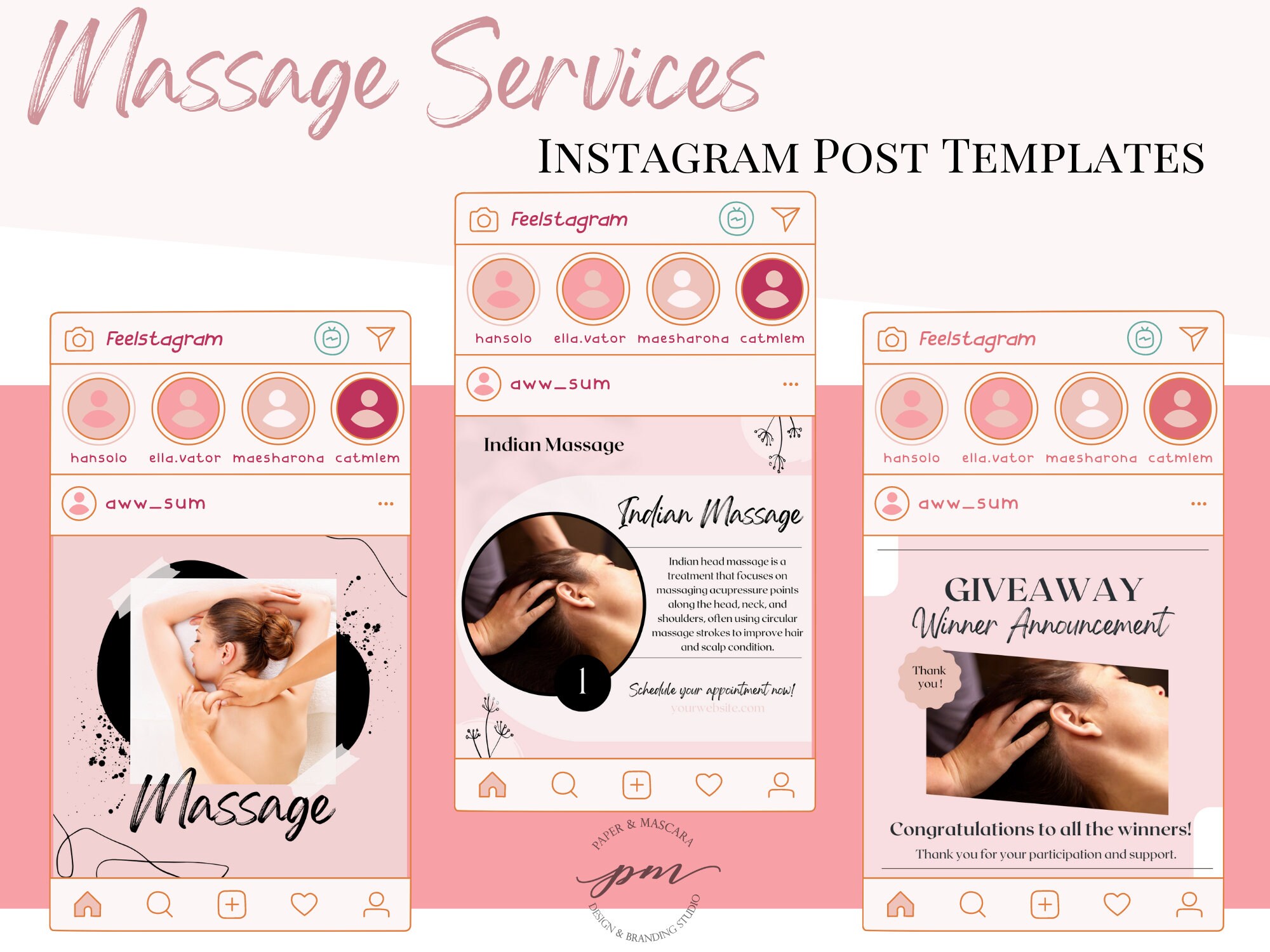 Massage Therapist Instagram Post Templates, Editable Massage Social ...