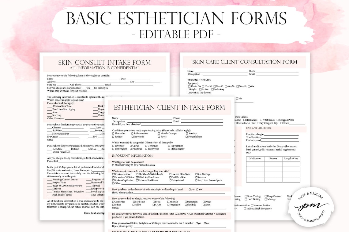 Editable Pink Esthetician Treatment Forms Customizable | Etsy