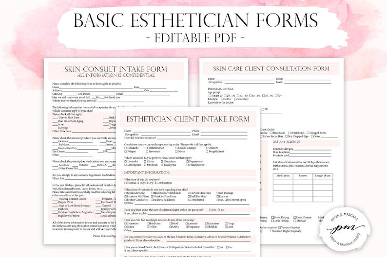 Editable Pink Esthetician Treatment Forms Customizable | Etsy