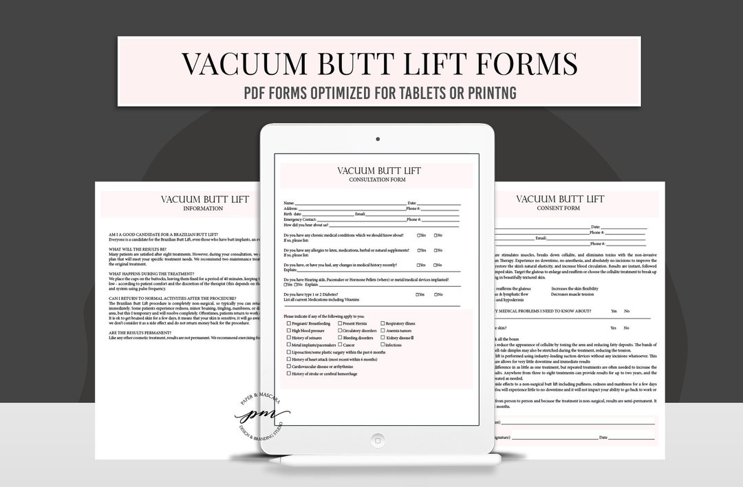 Vacuum Butt Lift Forms, Body Contouring Consent Forms, Vacuum Therapy ...