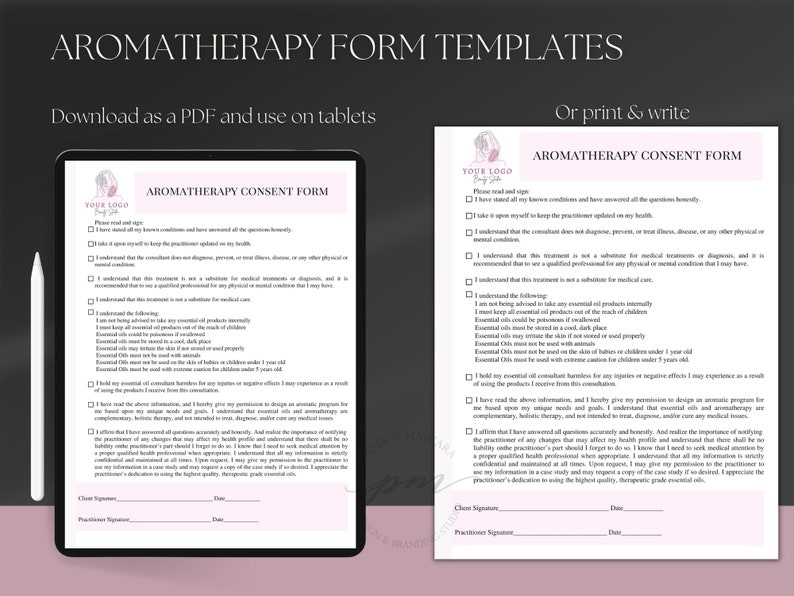 Aromatherapy Form Template, Editable Aromatherapy Consent Form Template ...