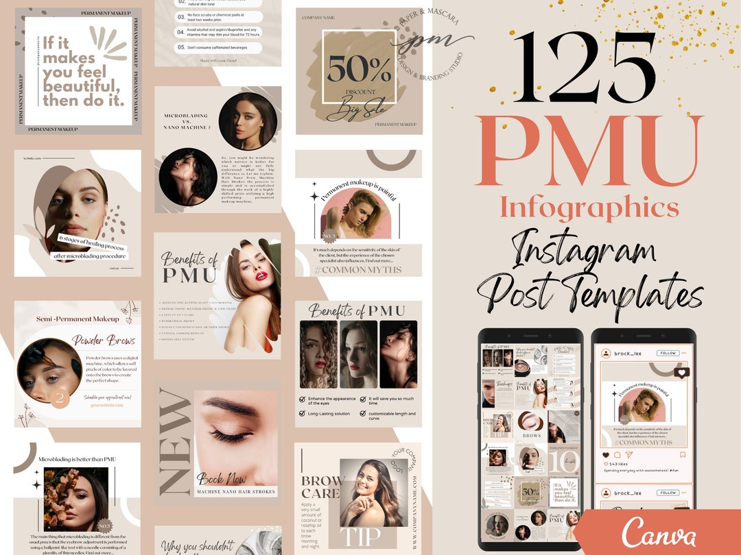 Permanent Makeup Instagram Post Templates, Editable PMU Social Media ...