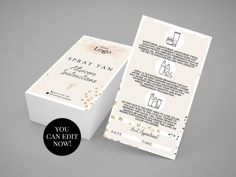 Editable Spray Tan Aftercare Card Spray Tan Loyalty Card - Etsy