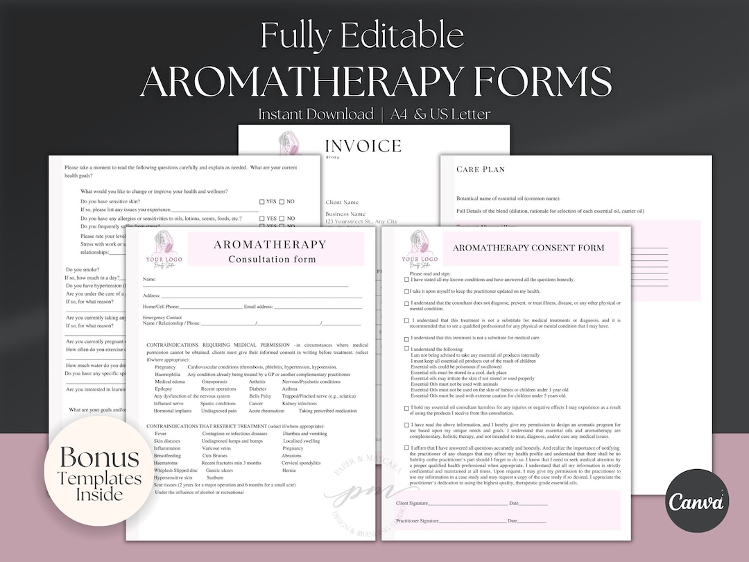 Aromatherapy Form Template, Editable Aromatherapy Consent Form Template ...