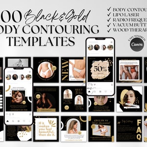 Body Contouring Instagram Templates 600 Black and Gold Instagram Post ...