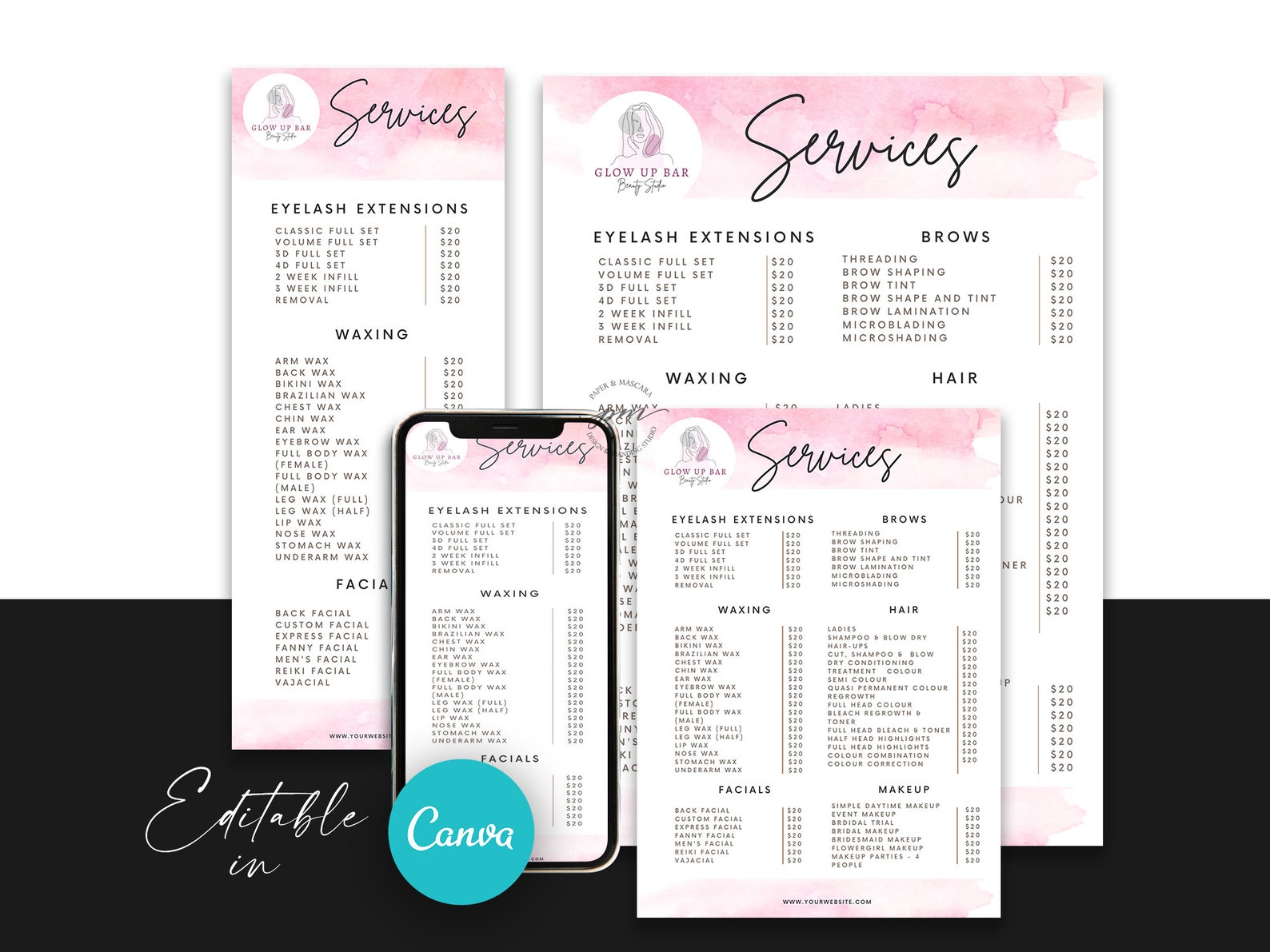 Editable Beauty Salon Price List Template Editable Services - Etsy Canada