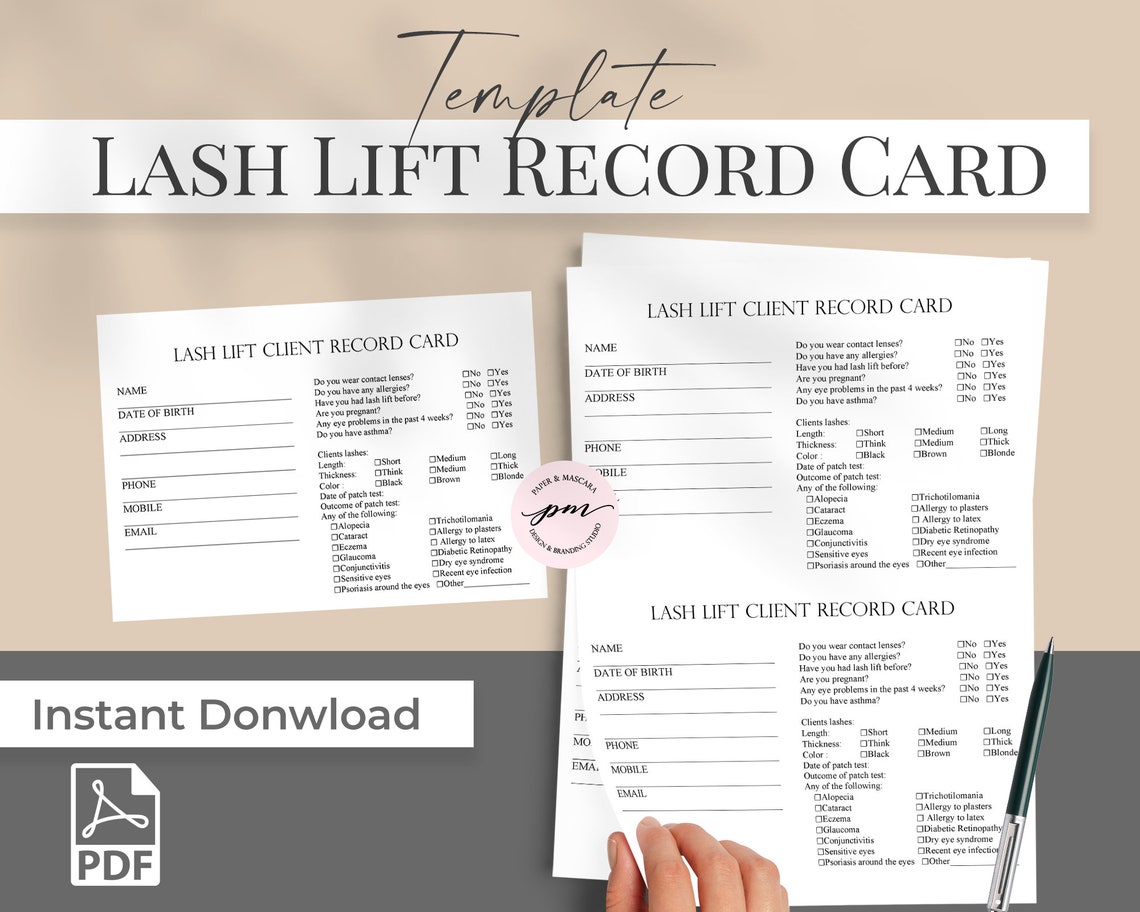 Editable Lash Lift Client Record Card Printable Eyelash - Etsy Canada