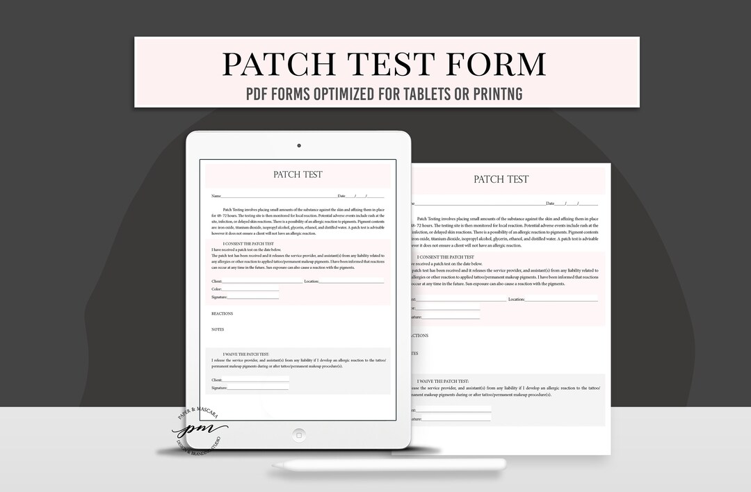 Patch Test Release Forms for Tablets, Patch Test Client Form - Etsy