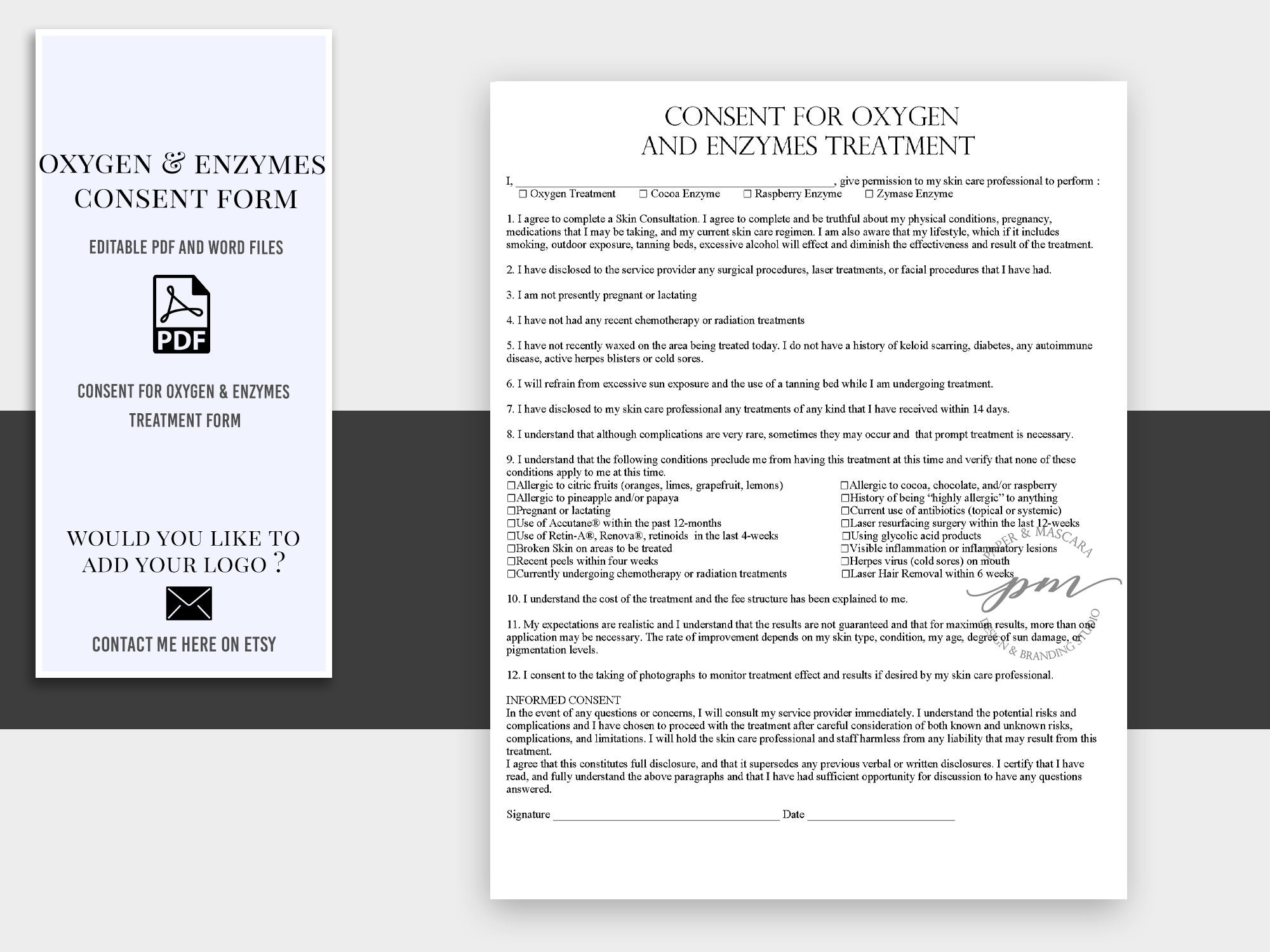 Oxygen and Enzyme Treatment Consent Form Facial Treatment | Etsy
