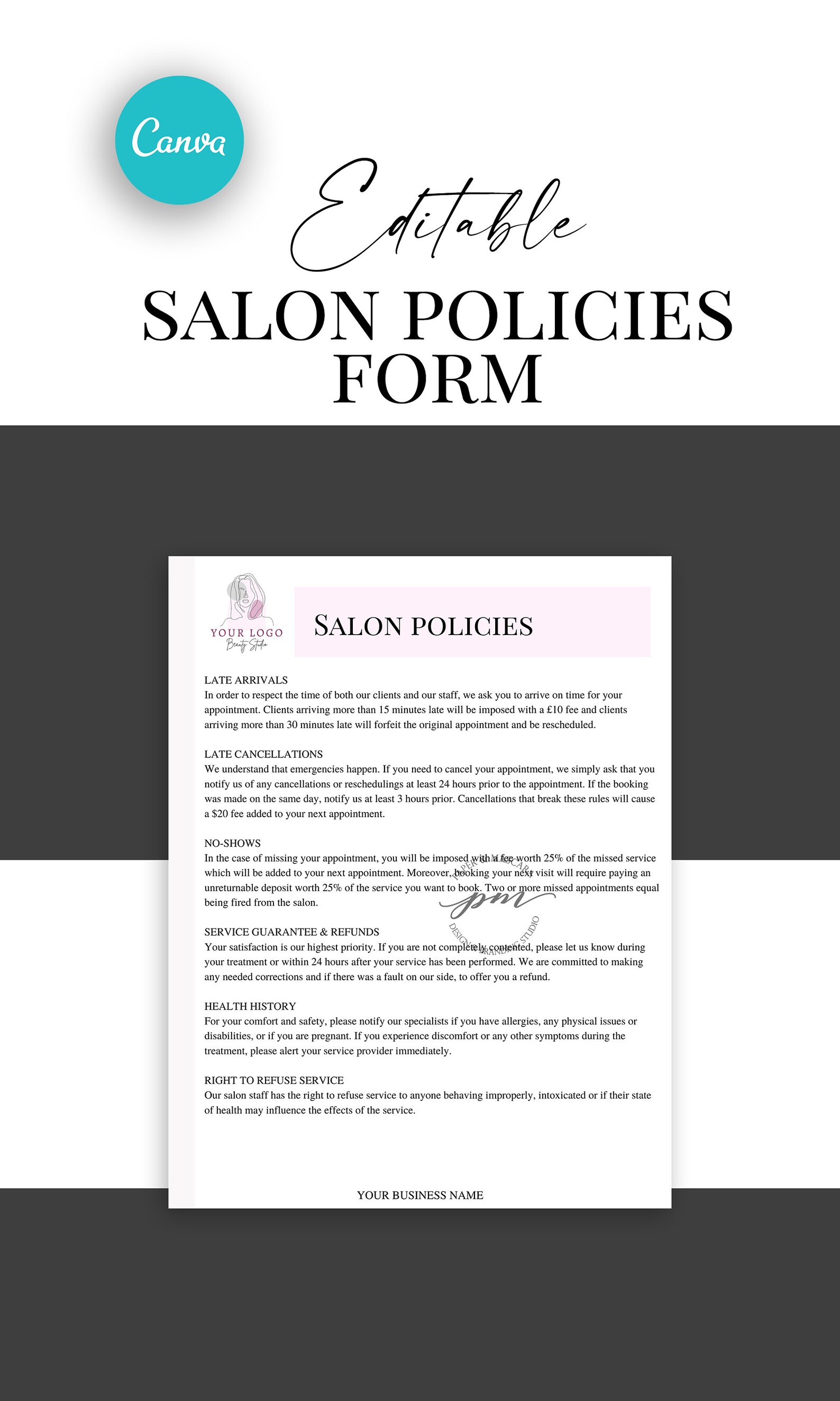 Editable Salon Policies Template, Editable Spa Policies Template ...