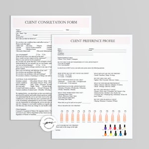 Nail Technician Client Forms, Nail Client Preference Profile, Pink Nail ...