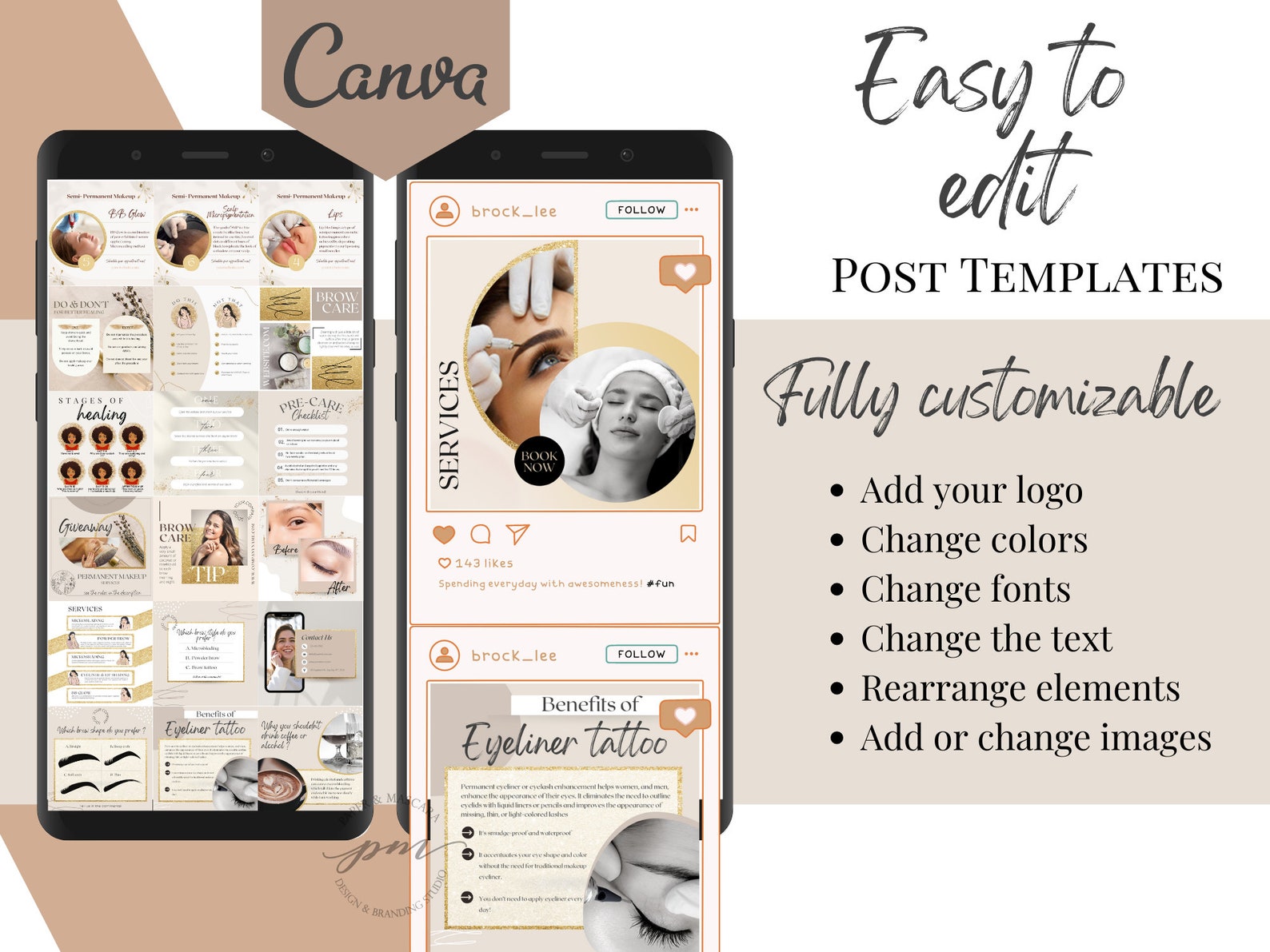 Permanent Makeup Instagram Post Templates Editable PMU Social - Etsy
