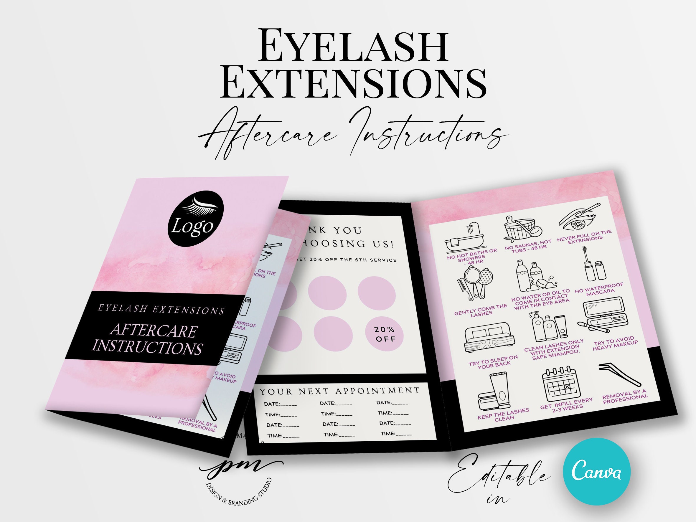 Editable Eyelash Extension Aftercare Card Black and Pink - Etsy