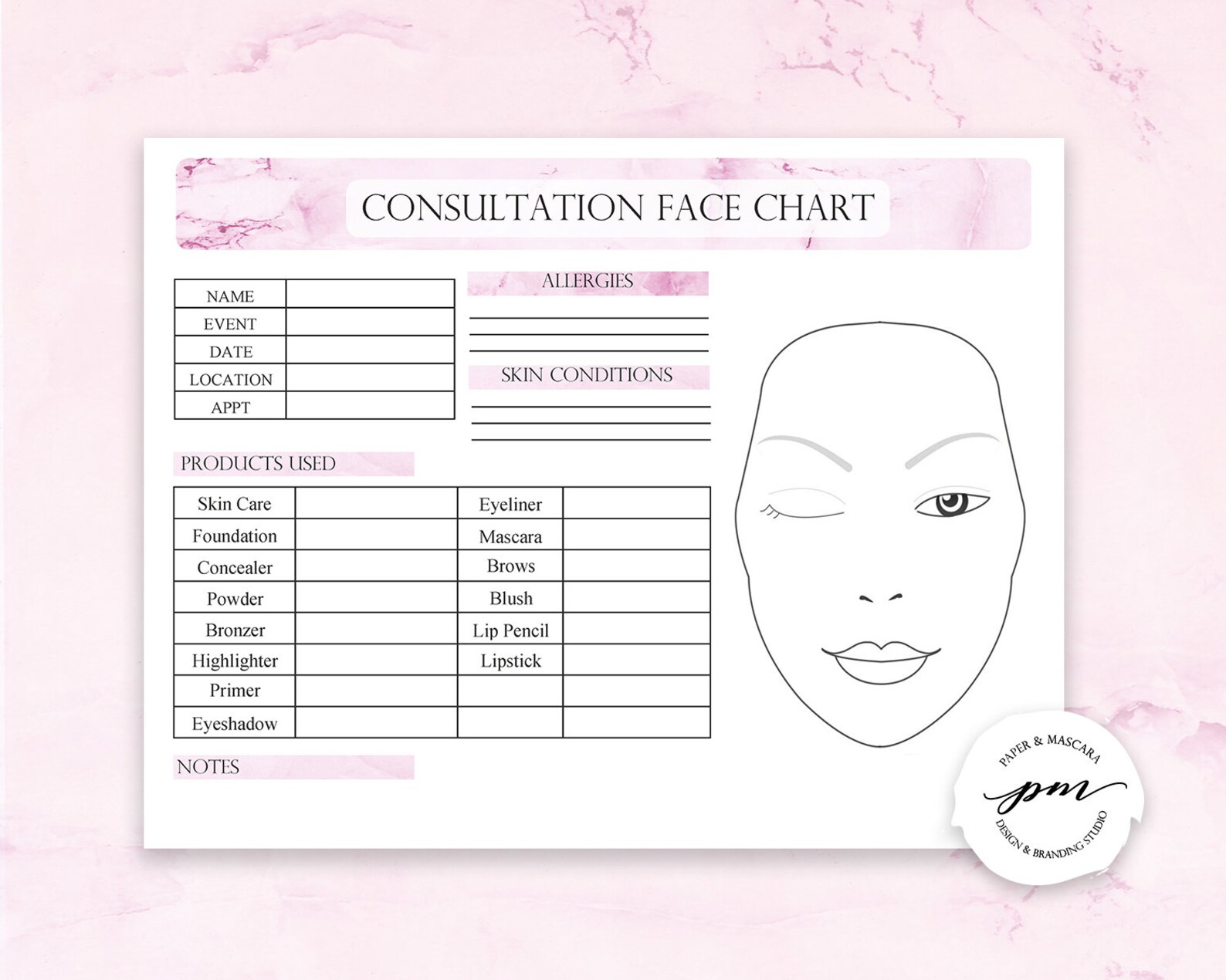 Editable Makeup Artist Face Chart Freelance Makeup Artist - Etsy Canada