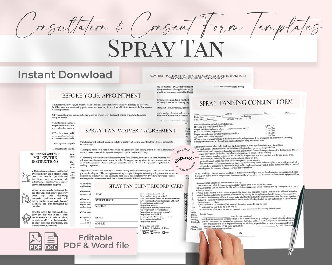 Spray Tan Business Form Templates, Editable Spray Tan Consent and ...