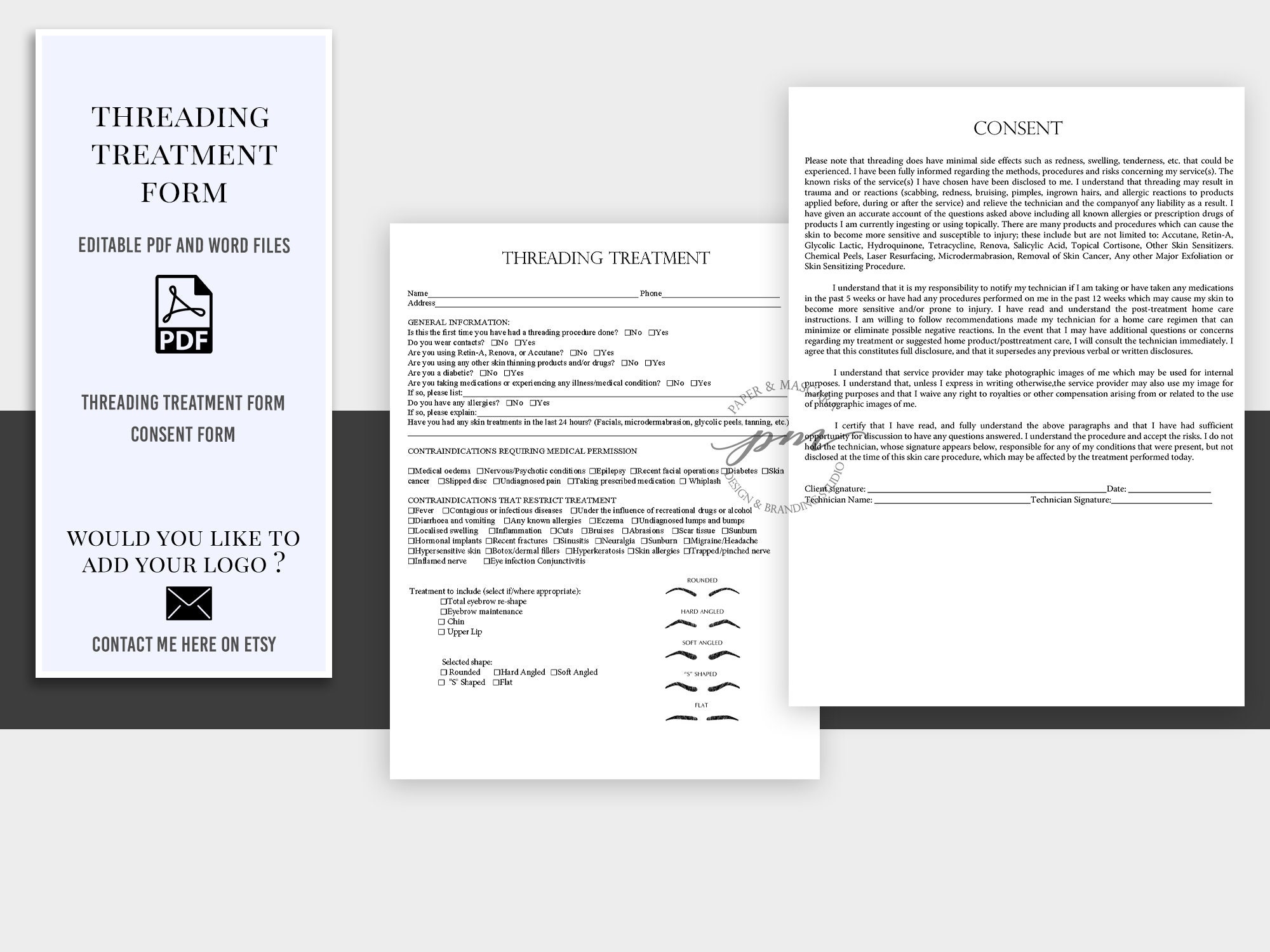 Eyebrow Threading Form Template Threading Consent Form - Etsy