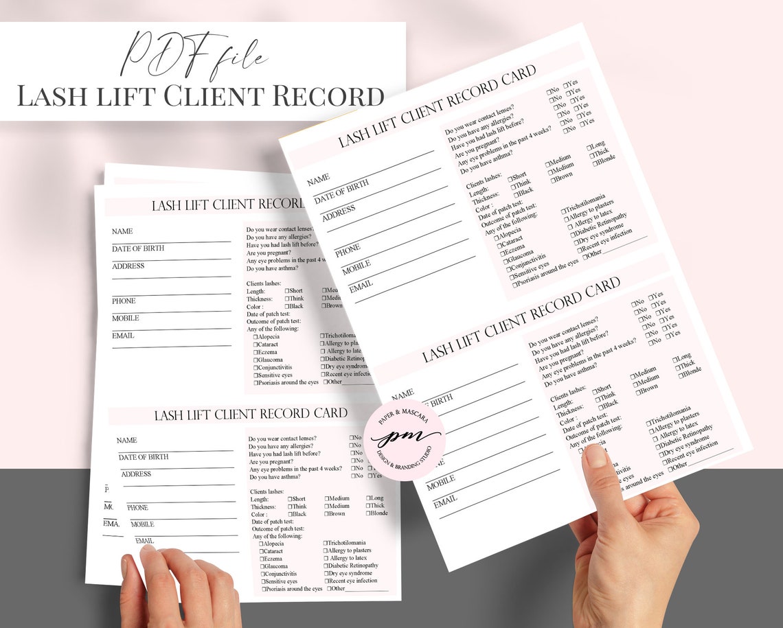 Lash Lift Client Record Card, Editable Esthetician Consultation Card - Etsy