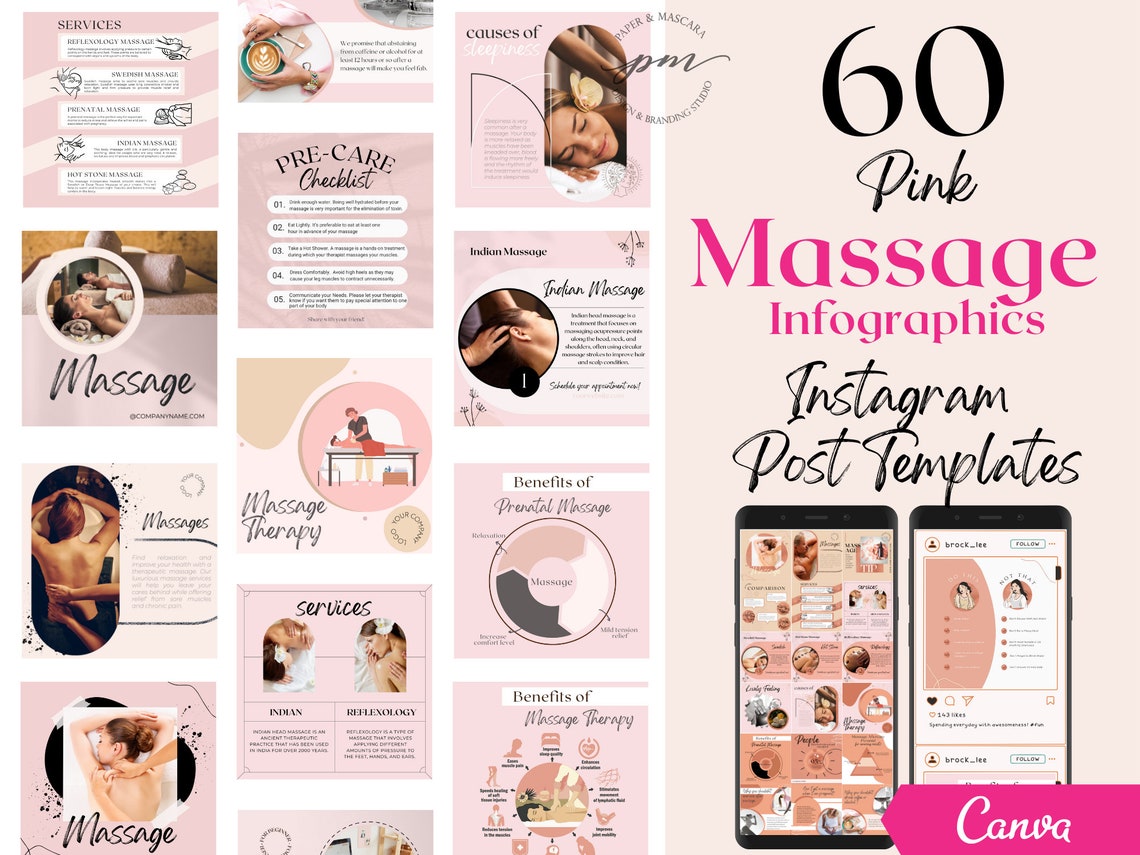 Massage Therapist Instagram Post Templates Editable Massage | Etsy