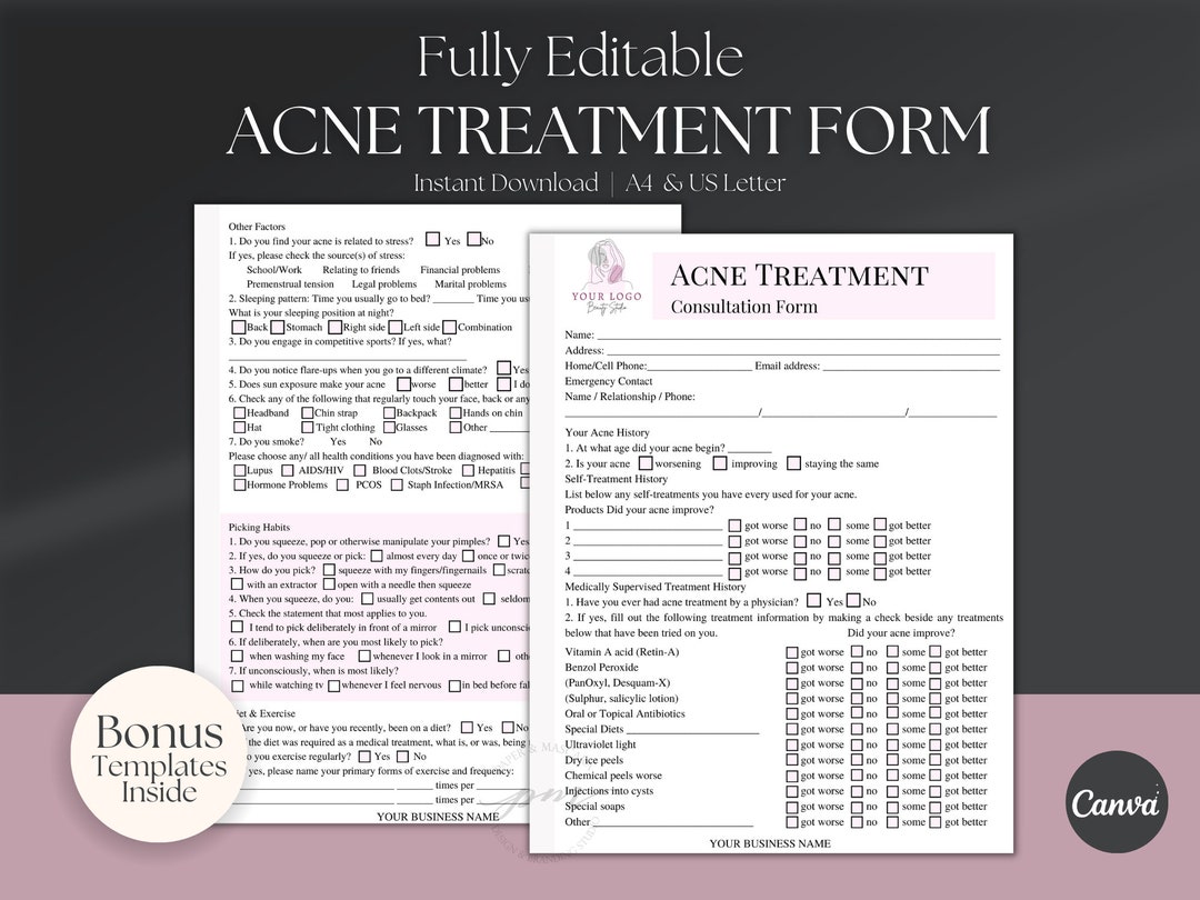 Editable Acne Treatment Client Consultation Form Template, Customizable ...