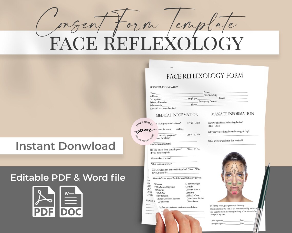 Face Reflexology Client Consultation Form Template Massage - Etsy