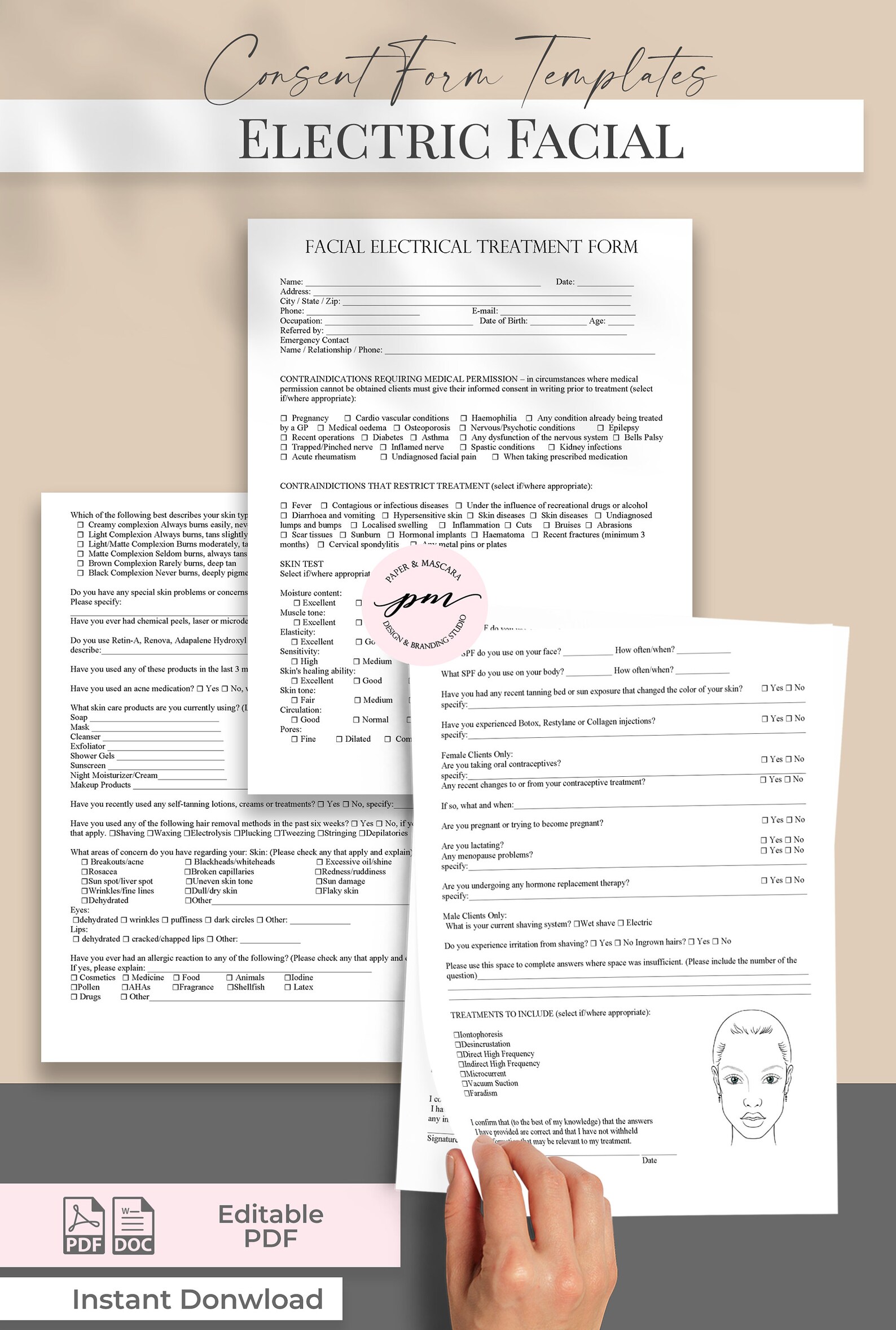Electric Facial Consent Form Template, Facial Consultation Form ...