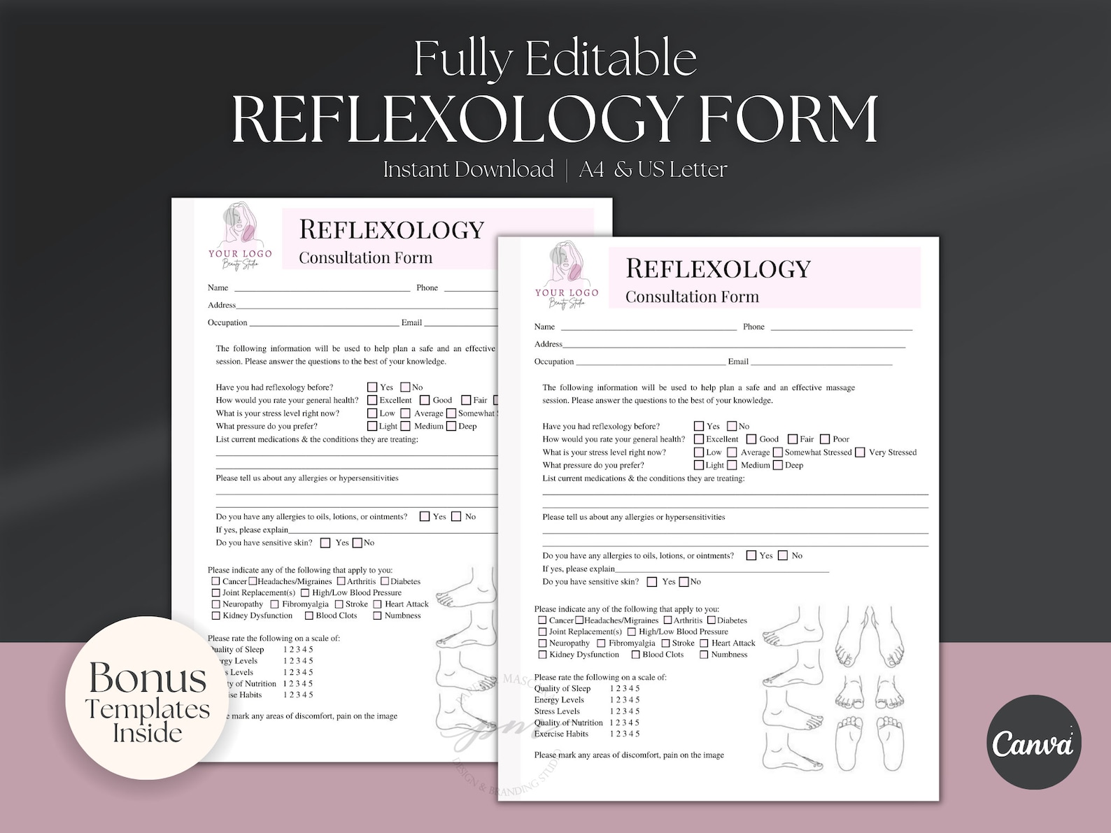 Reflexology Client Intake Form, Editable Massage Consultation Form ...