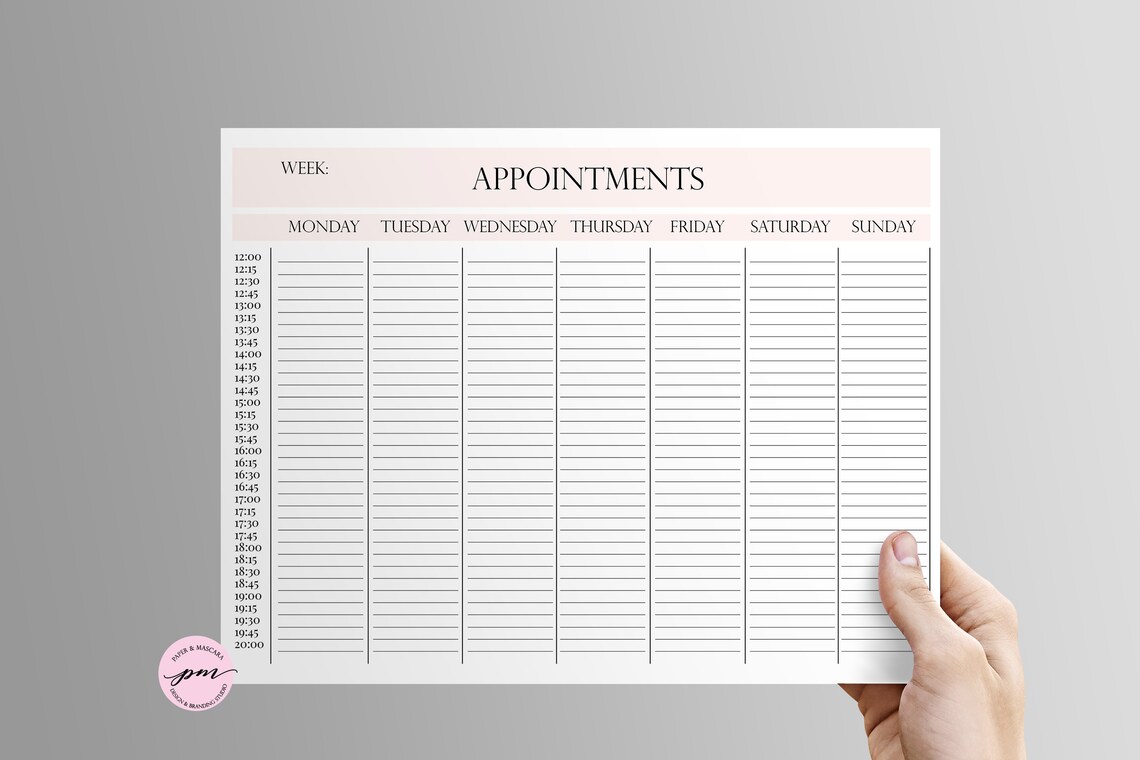 Pink Weekly Appointments Page, Printable Client Appointments, Salon ...