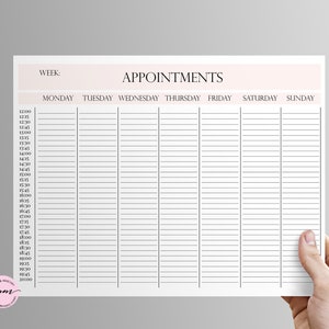 Pink Weekly Appointments Page, Printable Client Appointments, Salon ...