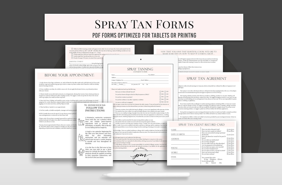 Spray Tan Client Forms for Tablets and Computers, Fillable Spray Tan ...