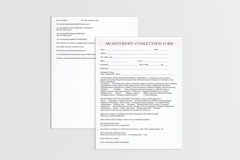 Aromatherapy Consent Form Aromatherapy Client Consultation | Etsy