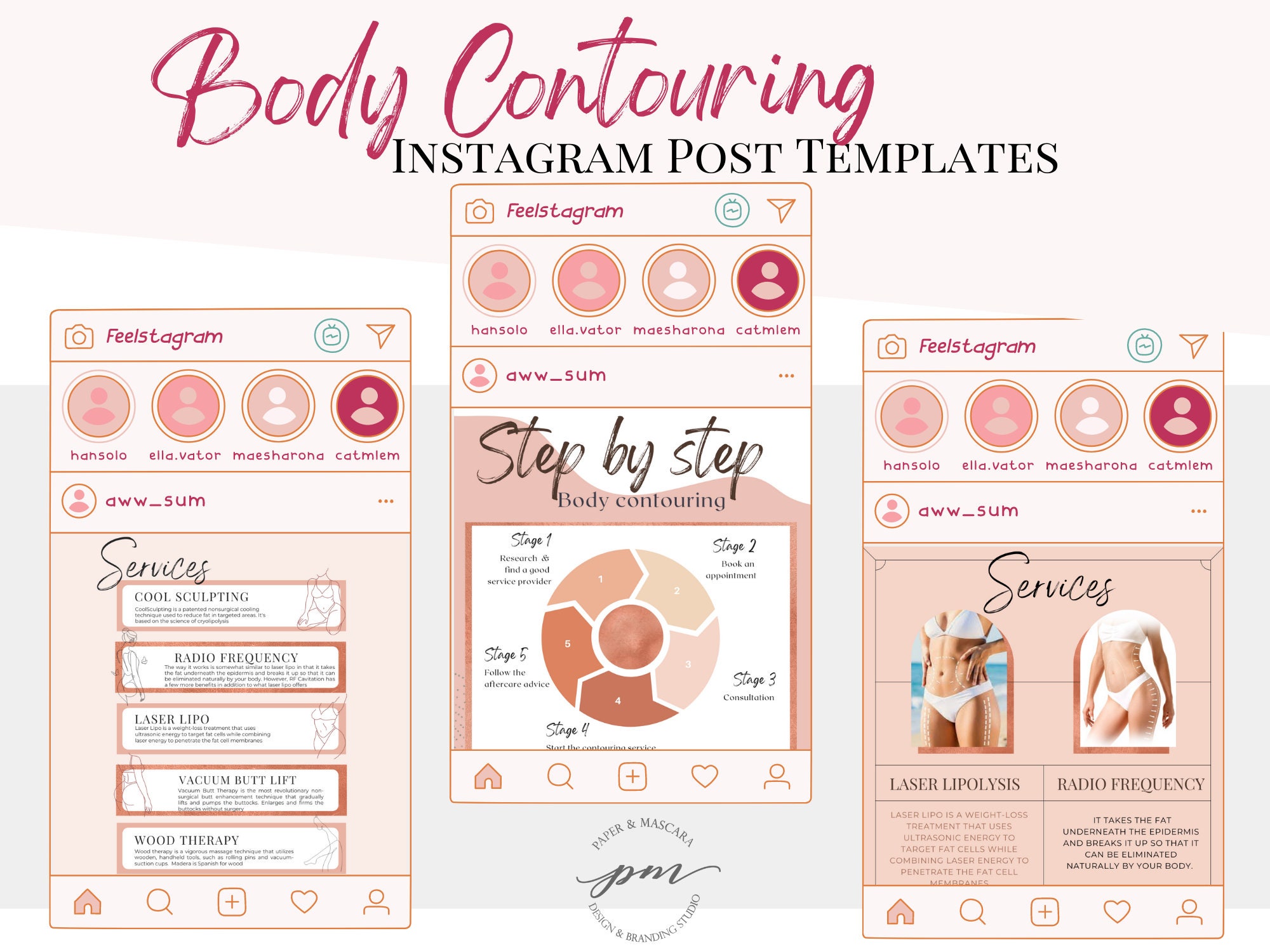 Body Contouring Instagram Post Templates, Editable Body Contouring ...