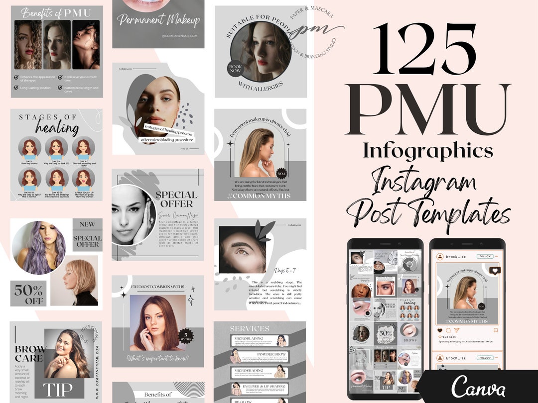 Permanent Makeup Instagram Post Templates, Editable PMU Social Media ...