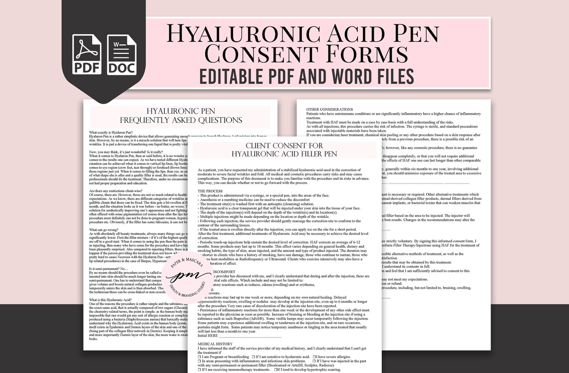 Hyaluronic Acid Pen Consent Form, Facial Fillers Consent Form - Etsy