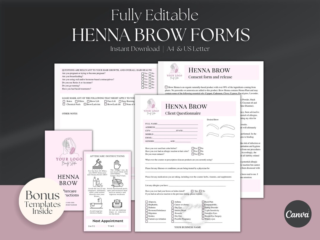 Henna Brow Form Template, Editable Henna Brows Consent Form, Henna Brow ...