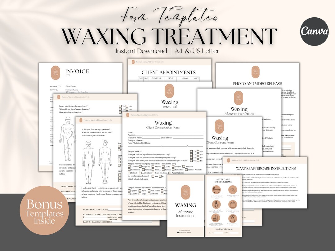 Waxing Form Templates Bundle With Client Consultation, Waxing Consent ...