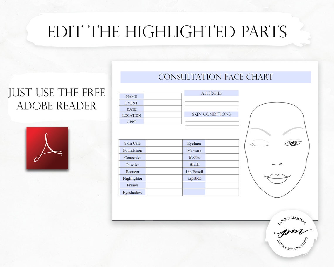 Editable Makeup Artist Face Chart Freelance Makeup Artist | Etsy