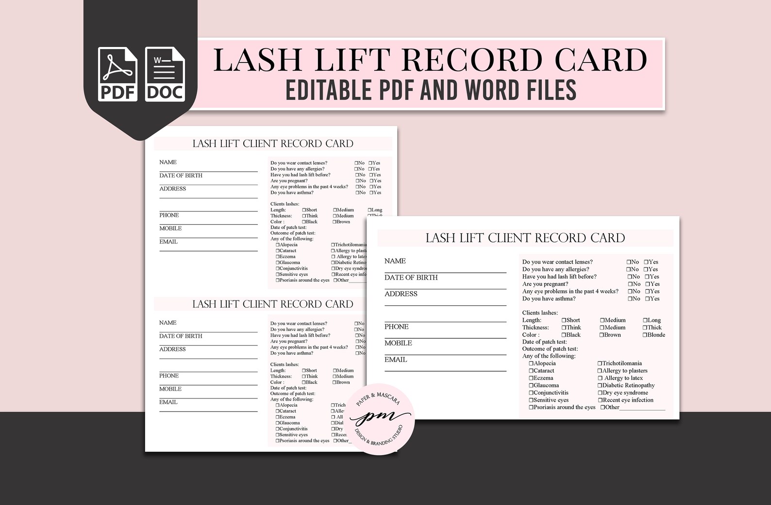 Lash Lift Client Record Card, Editable Esthetician Consultation Card - Etsy