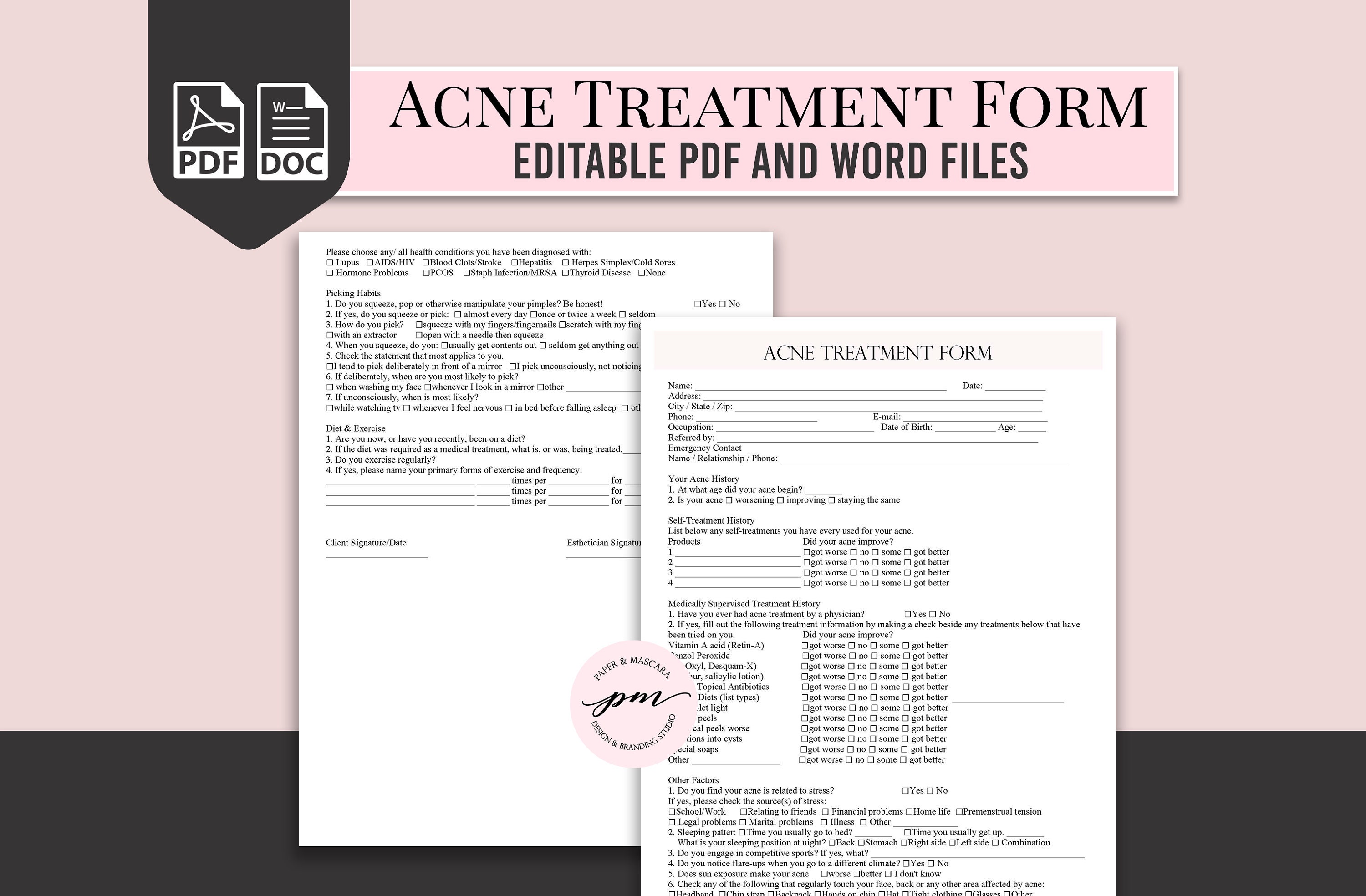 Acne Treatment Client Consultation Form Template Esthetician - Etsy