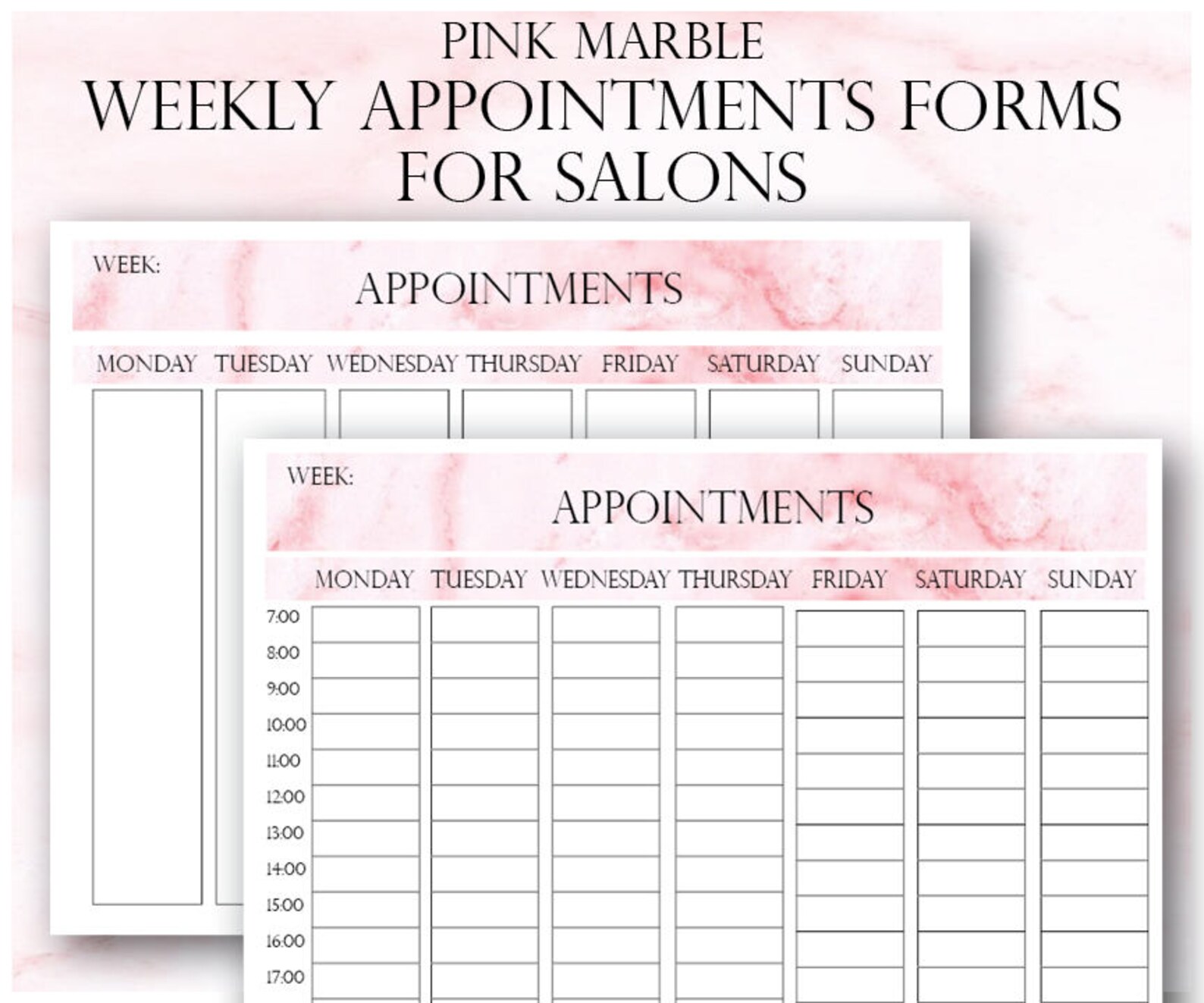 Pink Marble Weekly Appointments Client Appointments Salon | Etsy