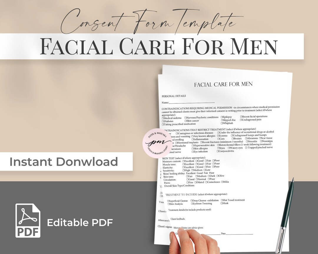 Facial Care for Men Spa Form Template, Editable Facial Treatment Form ...