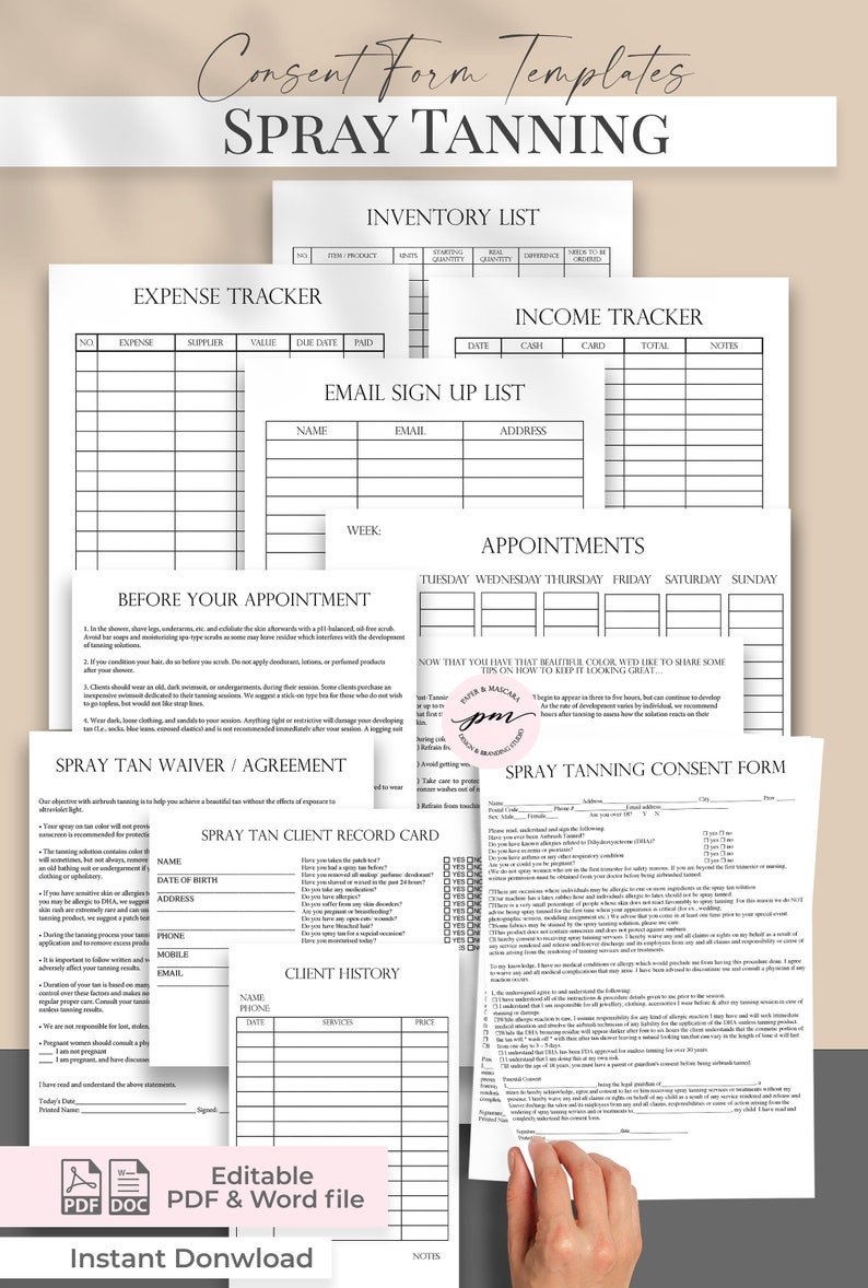 Spray Tan Business Form Templates Editable Spray Tan Consent - Etsy