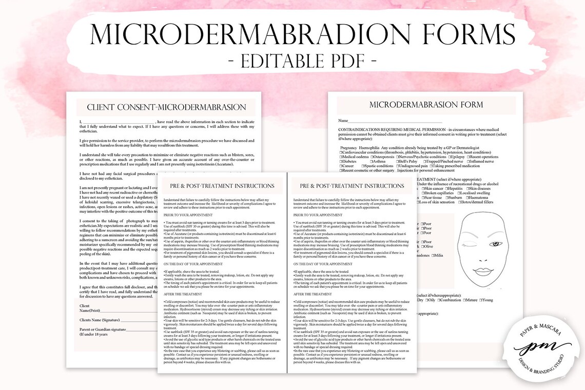 Editable Pink Esthetician Treatment Forms, Customizable Esthetician ...