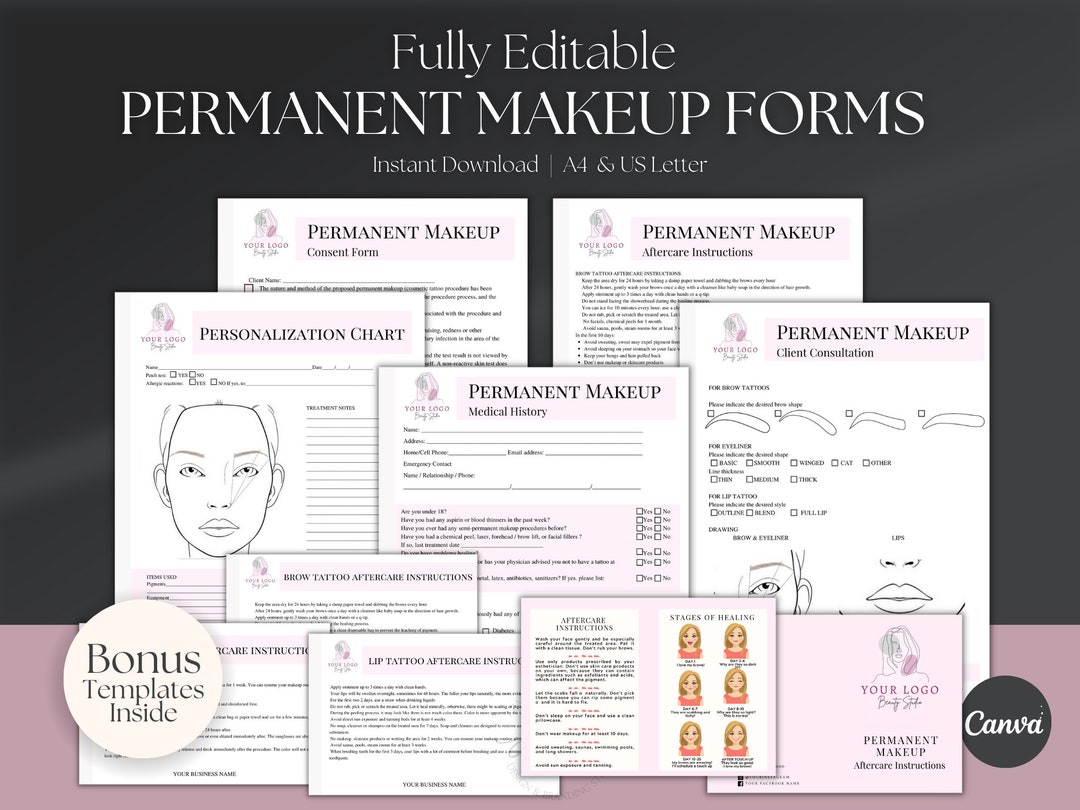 Editable Permanent Makeup Consent and Client Consultation Form Template ...
