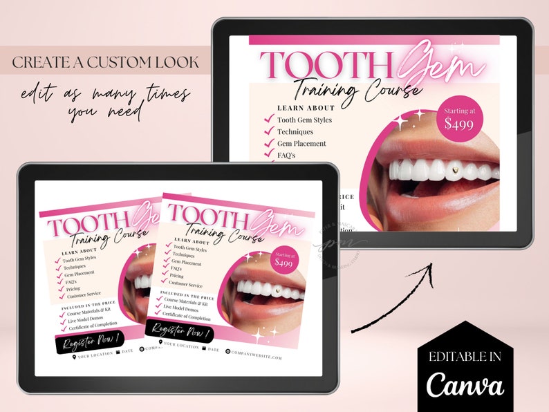 Editable Tooth Gem Course Flyer Template, Tooth Charms Training ...