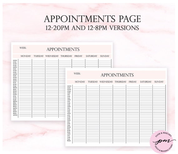 Pink Weekly Appointments Page Printable Client Appointments | Etsy